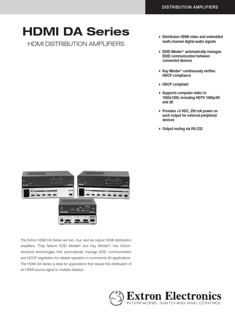 Extron HDMI DA6 Spec Sheet | PDF