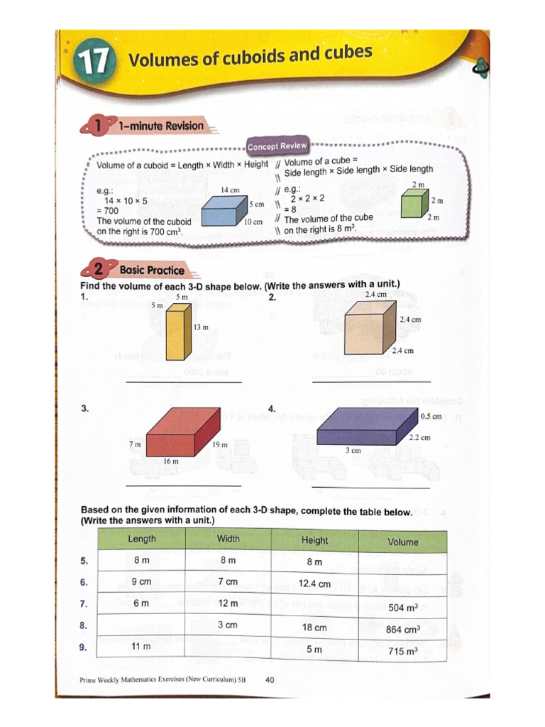 Grade 5 Volumes Exercises | PDF