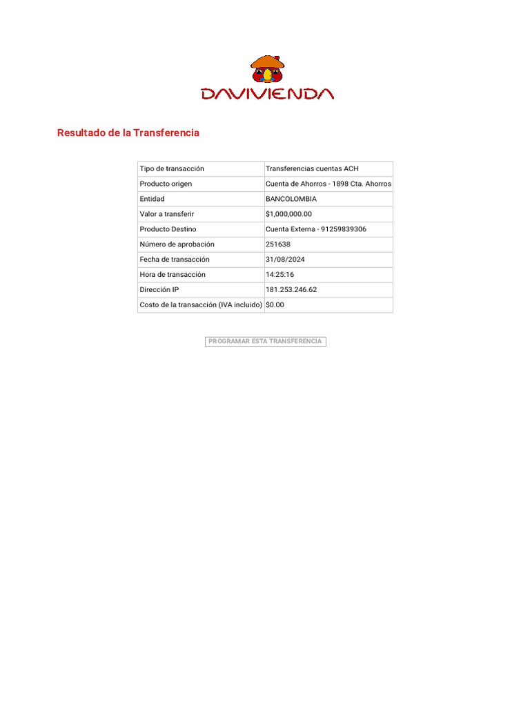 Resultado de Transferencia ACH a Cuenta Externa | PDF | Negocios | Finanzas y dinero
