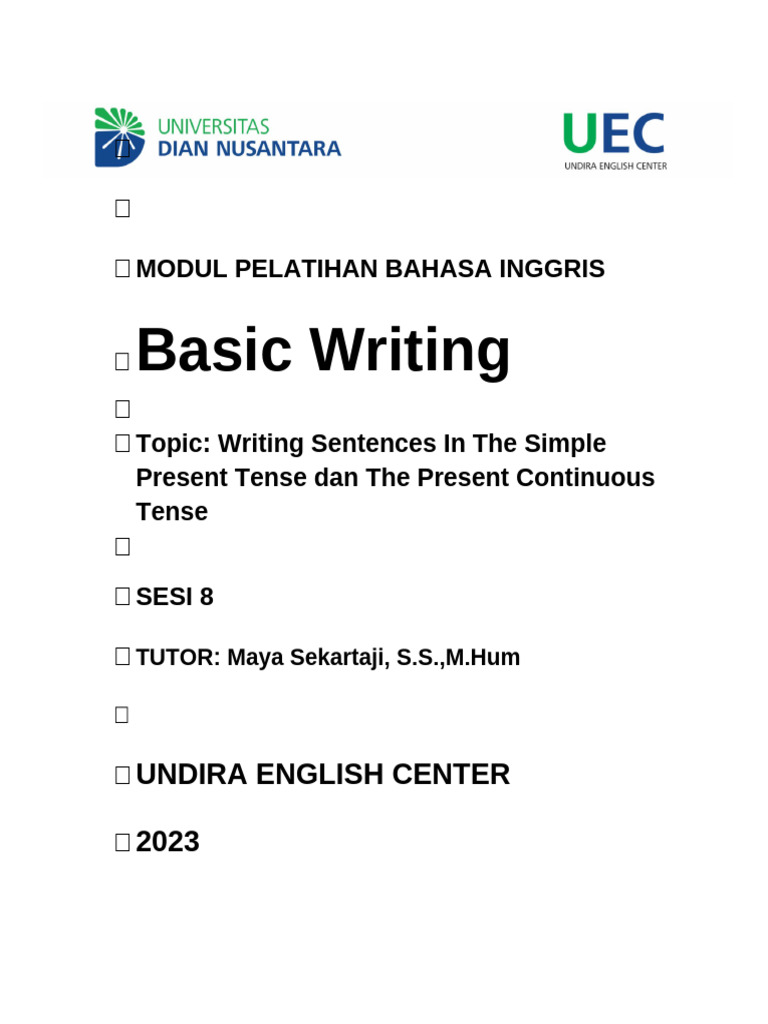 Modul Sesi 8, Basic Writing | PDF | Grammatical Tense | Foreign Language Studies