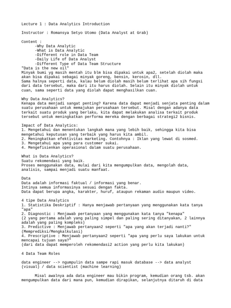 Lecture 1 - Data Analytics Introduction | PDF