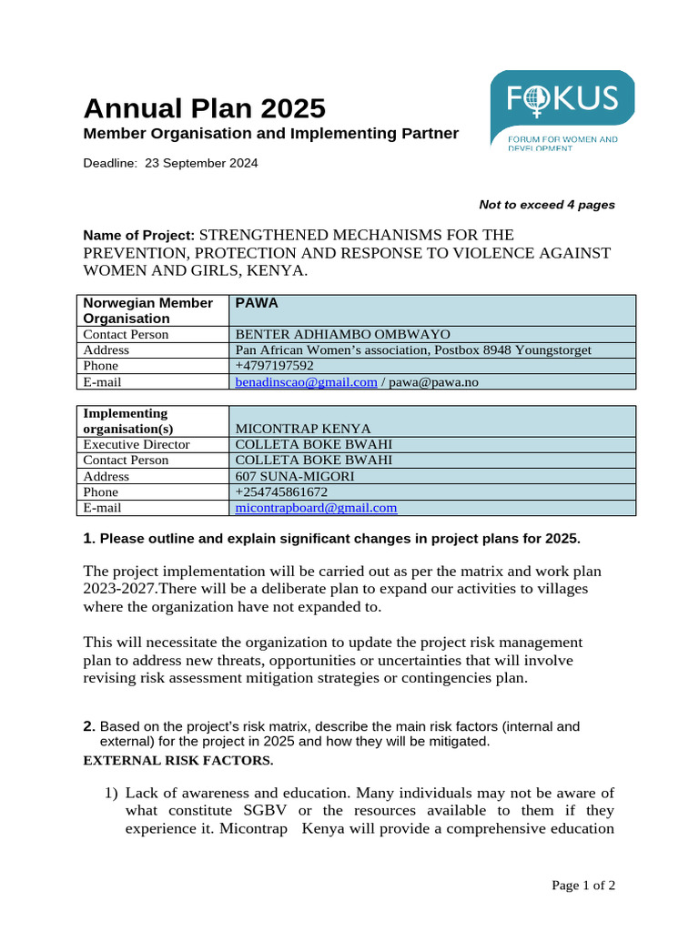 Annual Plan FOKUS Template 2025 - PAWA-Micontrap 2025 | PDF