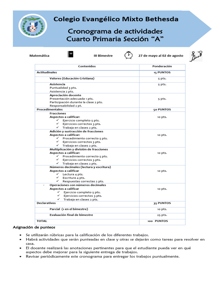 Cronogramas Cuarto III | PDF