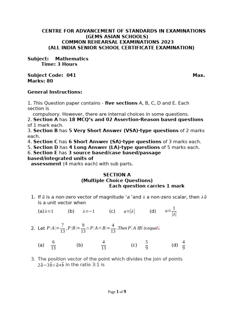 Case Exam 2023 Question Paper Set A | PDF