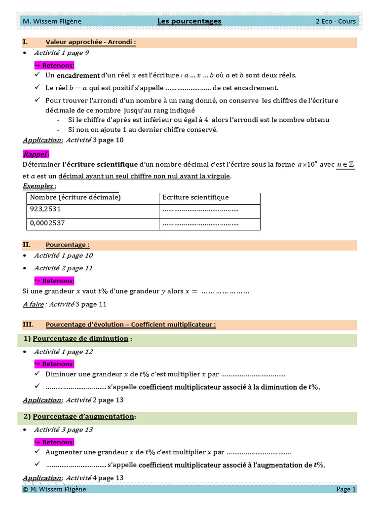 1.les Pourcentages | PDF