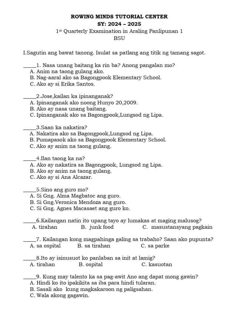 Q1 Bsu Ap Grade1 | PDF