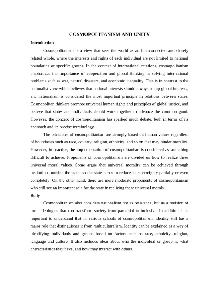 Cosmopolitanism and Unity | PDF