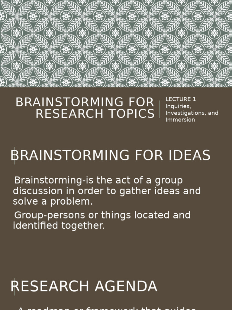 Lecture 1 Brainstorming For Research Topics | PDF