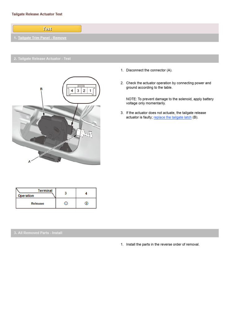Tailgate Release Actuator Test 2609 | PDF