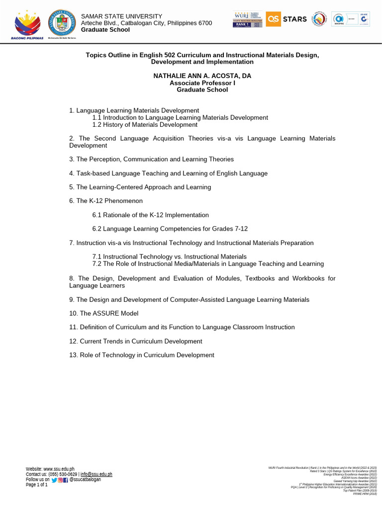 2024 - 2025 Eng 502 Topics Outline | PDF