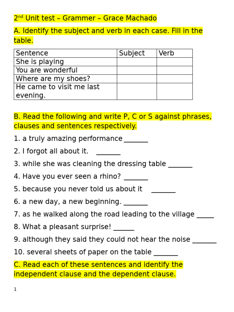 2nd Unit Test - Grammer | PDF