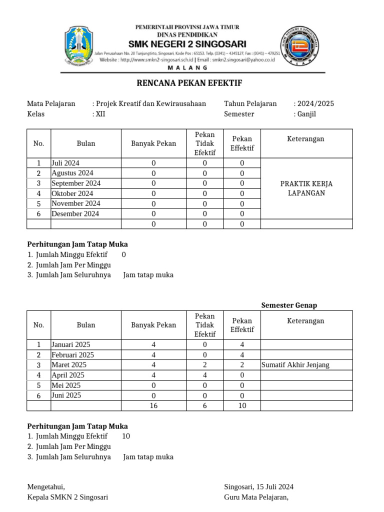 Rencana Pekan Efektif (Rpe) | PDF
