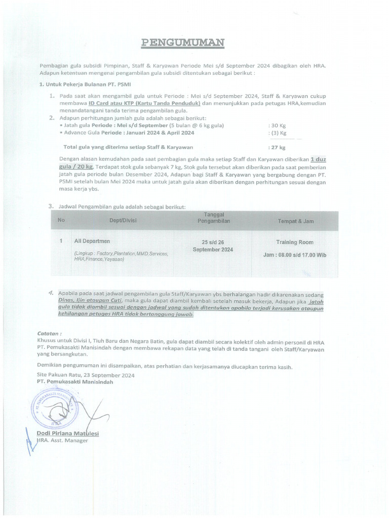 Jadwal Pembagian Gula Subsidi September 2024 | PDF