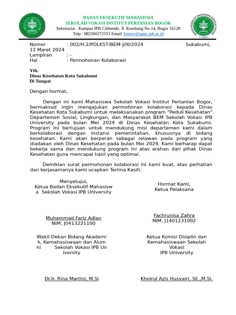 002 SURAT PERMOHONAN KOLABORASI DINAS KESEHATAN KOTA SUKABUMI | PDF