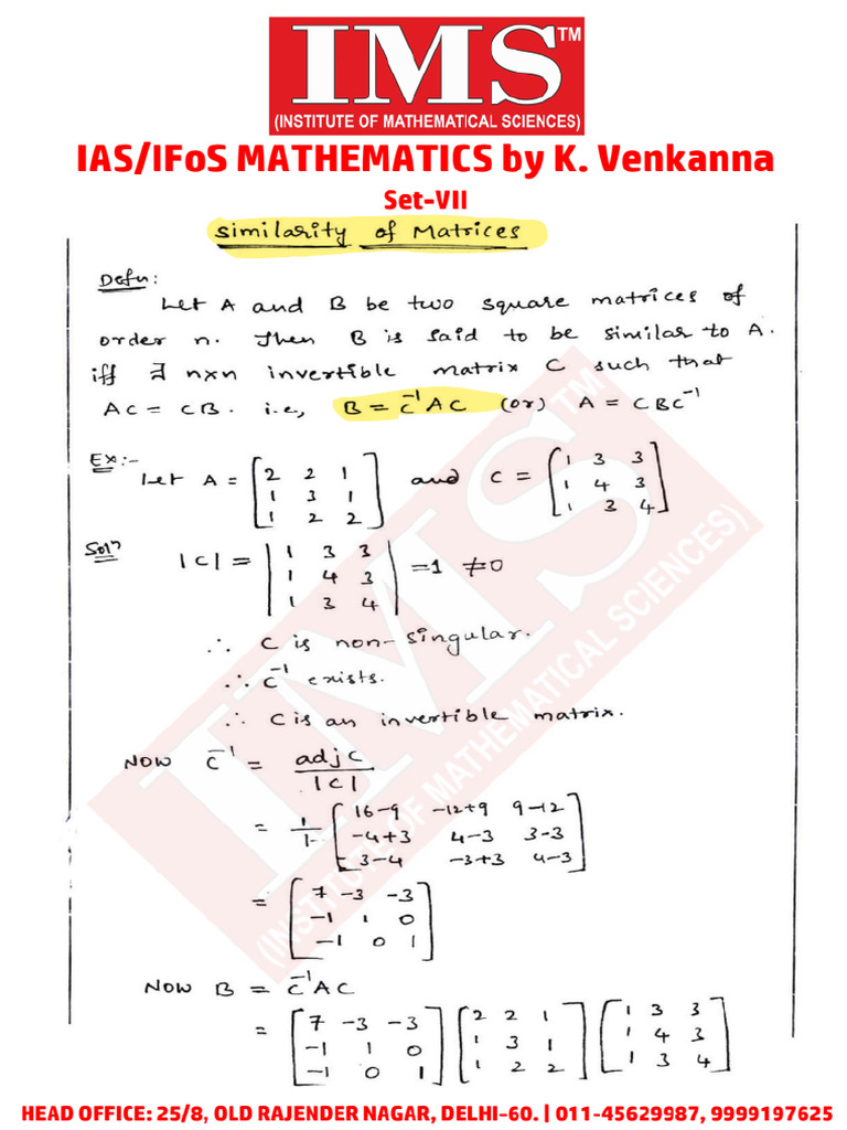 Set-7 Similarity of Matrices | PDF