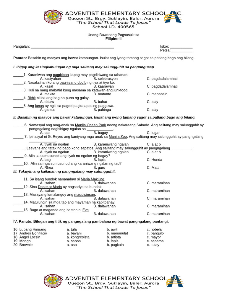 First Grading Exams Overview | PDF | Philippines