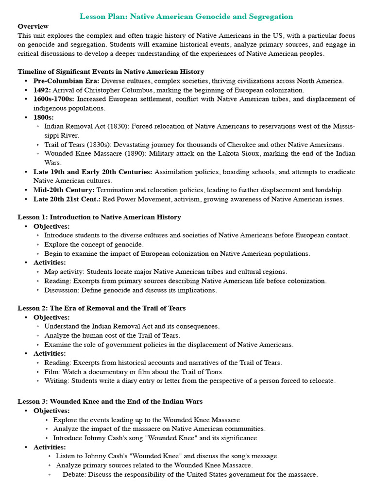 Lesson Plan - Indian Genocide | PDF