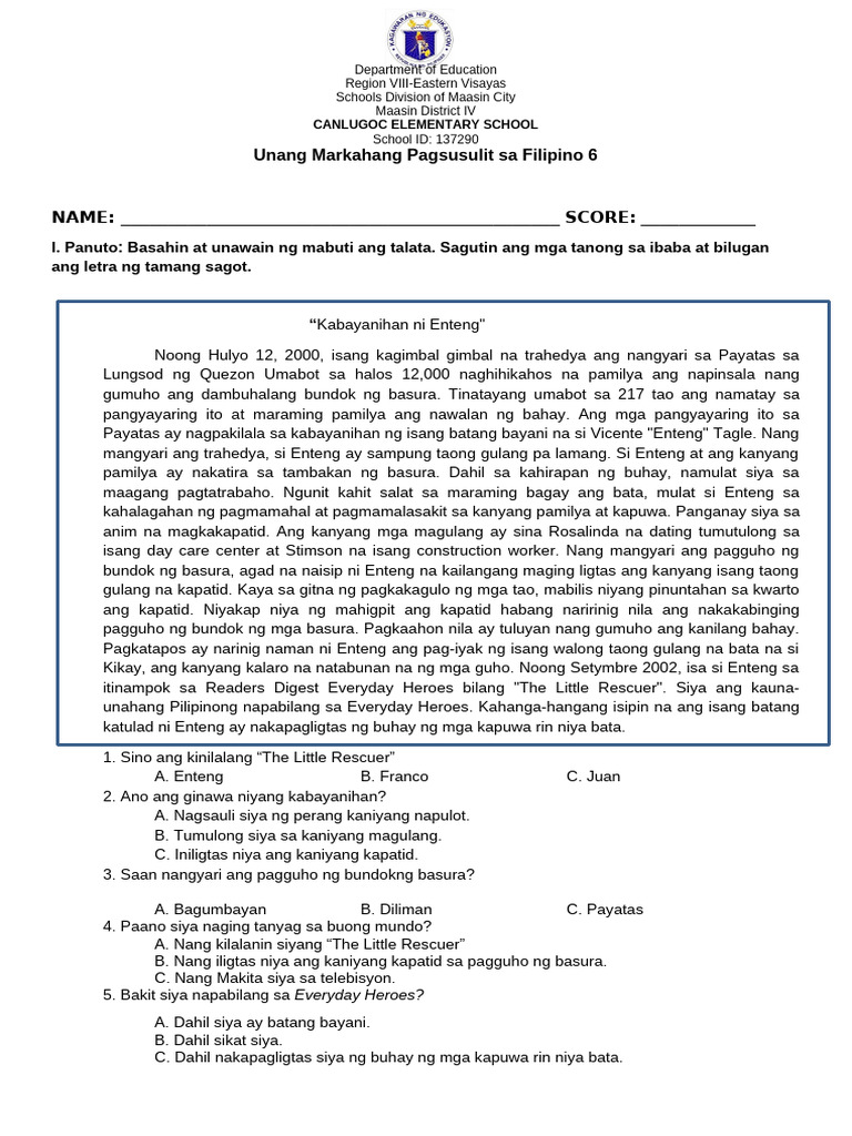 Filipino Exam | PDF