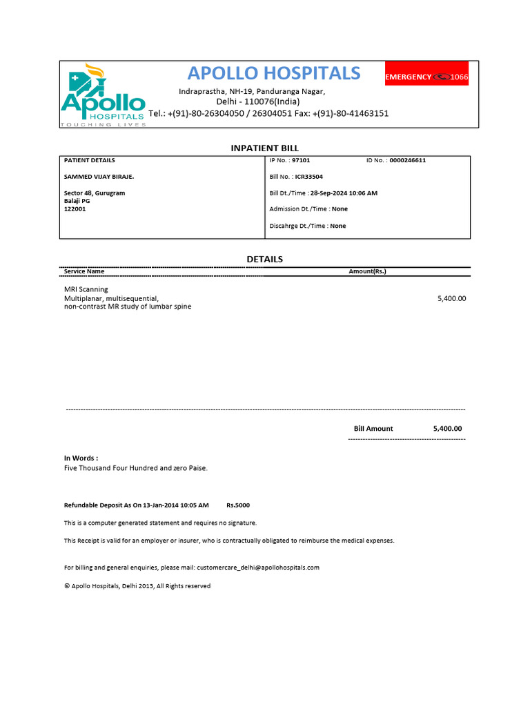 MRI report bill | PDF