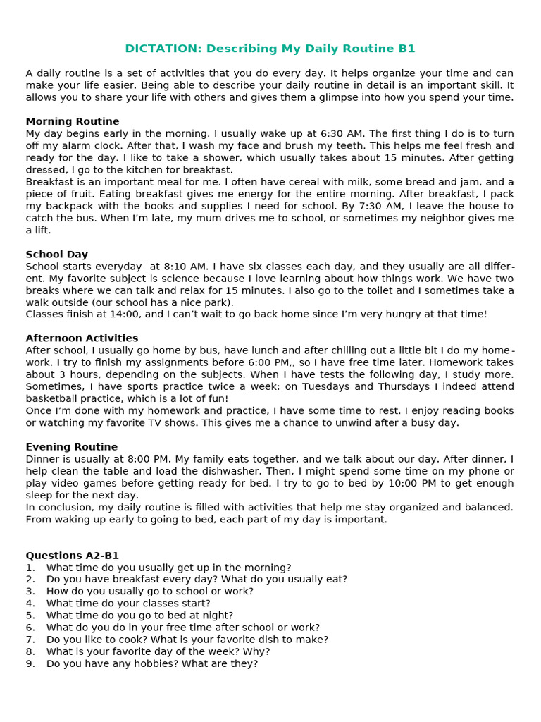 DAILY ROUTINE DICTATION_OK | PDF