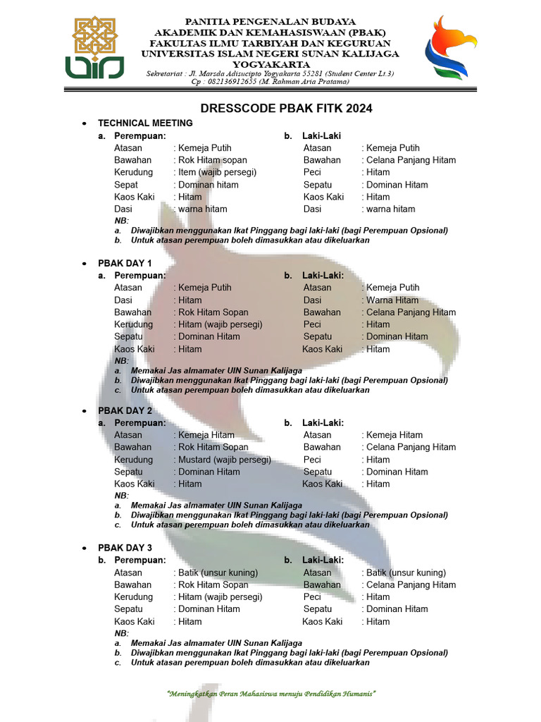 Dresscode Pbak Fitk 2024-1 | PDF