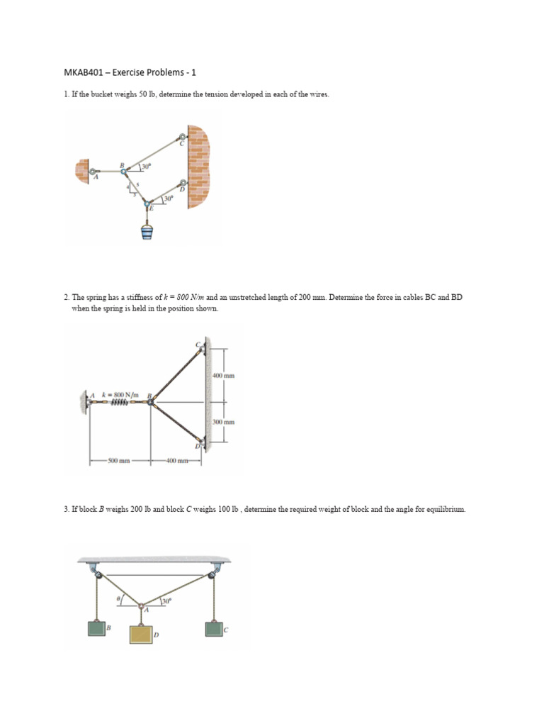 Exercise Problem-1 - Equilibrium of Particles-1 | PDF