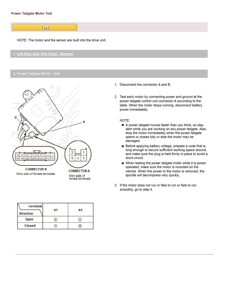 Power Tailgate Motor Test 1314 | PDF