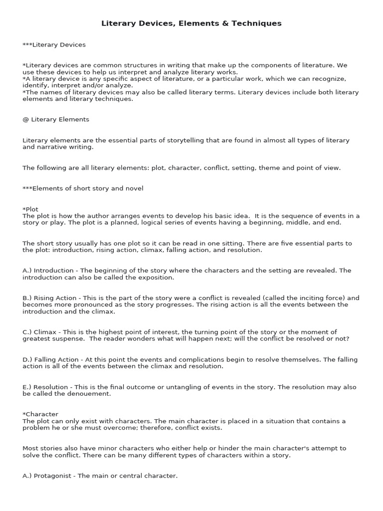 Literary Devices Elements Techniques | PDF