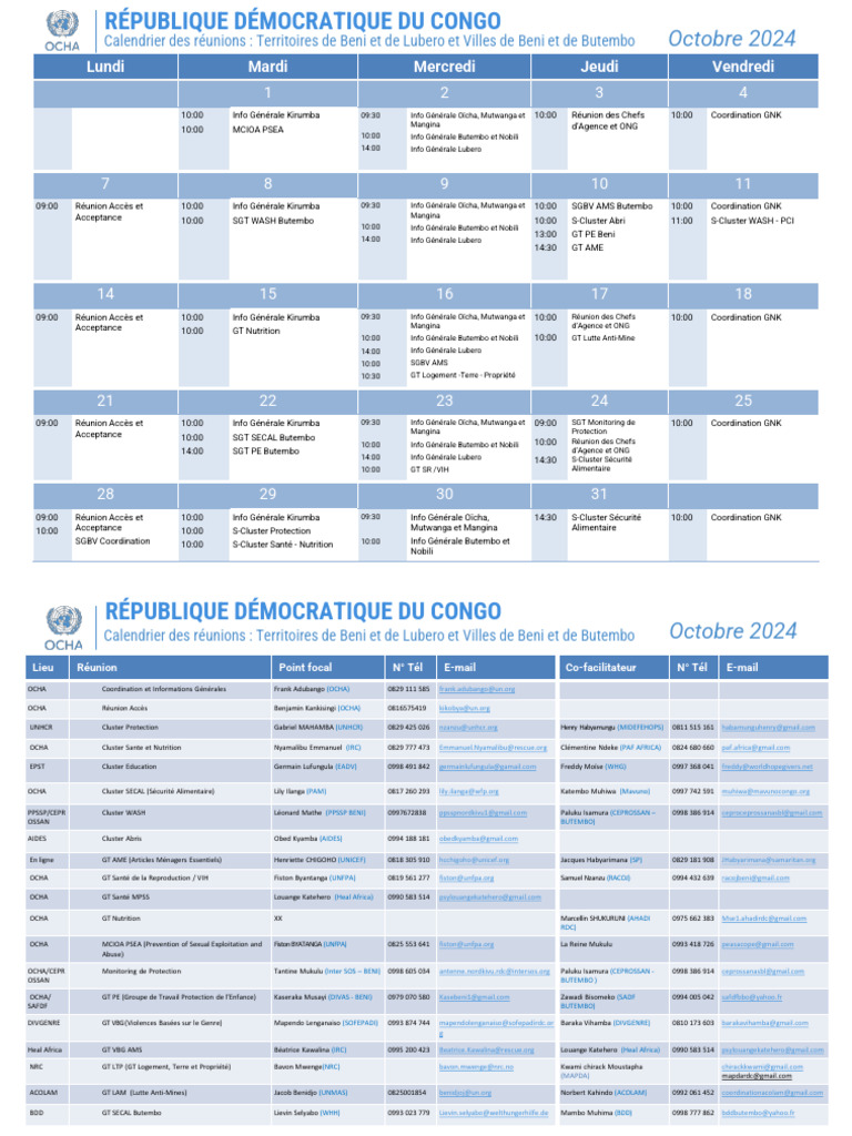 Calendrier Des Réunions GNK - Octobre 2024 | PDF