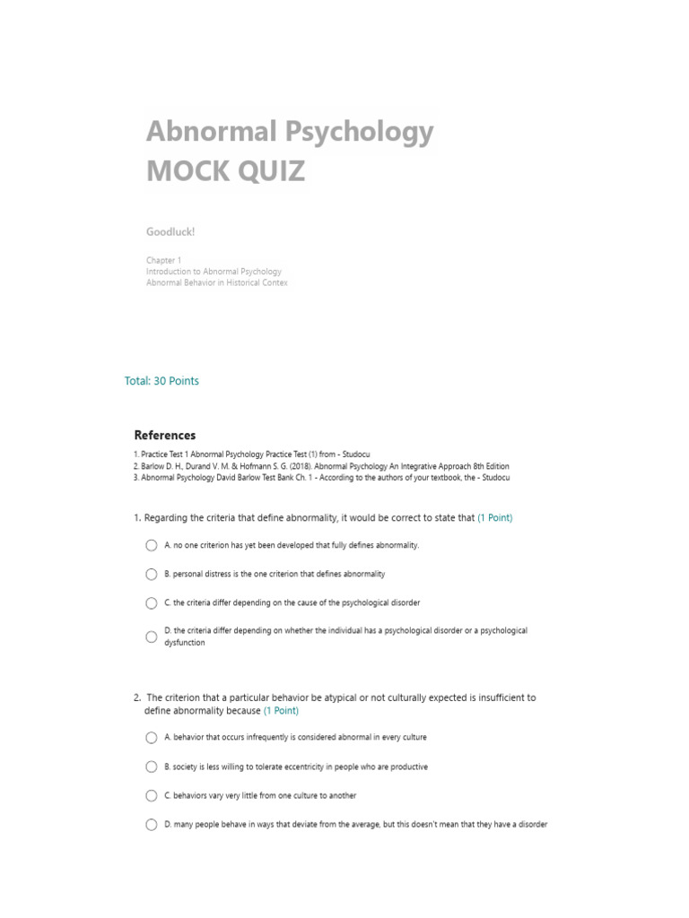 Abnormal Psychology 1 | PDF