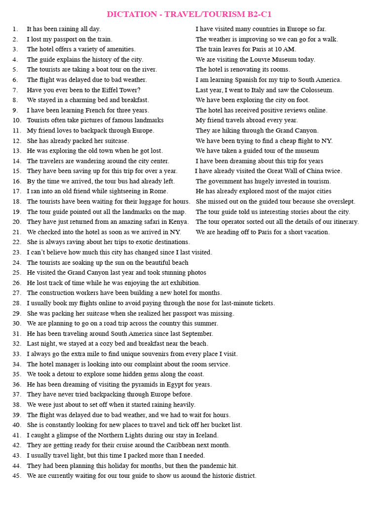 Dictation Tourism-Travel B2-C1 | PDF