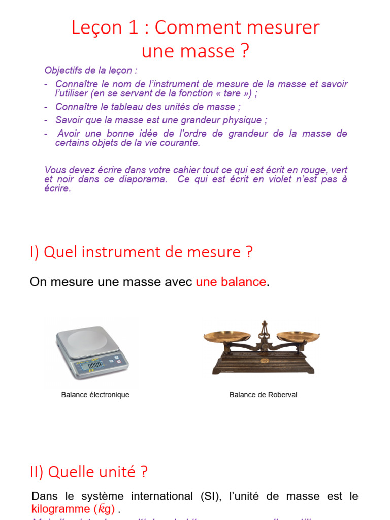 Lecon 1 de 6eme La Masse | PDF