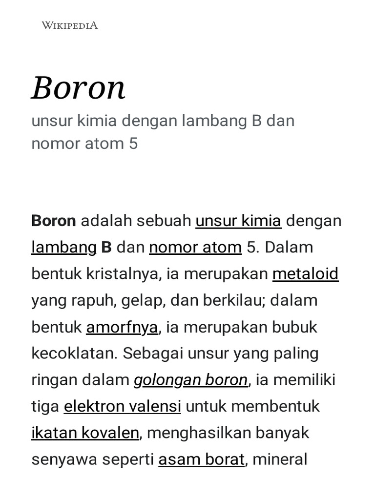 Boron - Wikipedia Bahasa Indonesia, Ensiklopedia Bebas | PDF