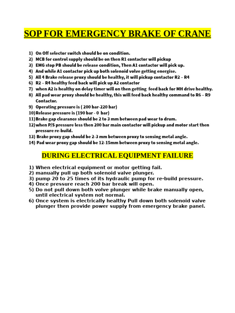 Emg BRK Sop For Crane | PDF
