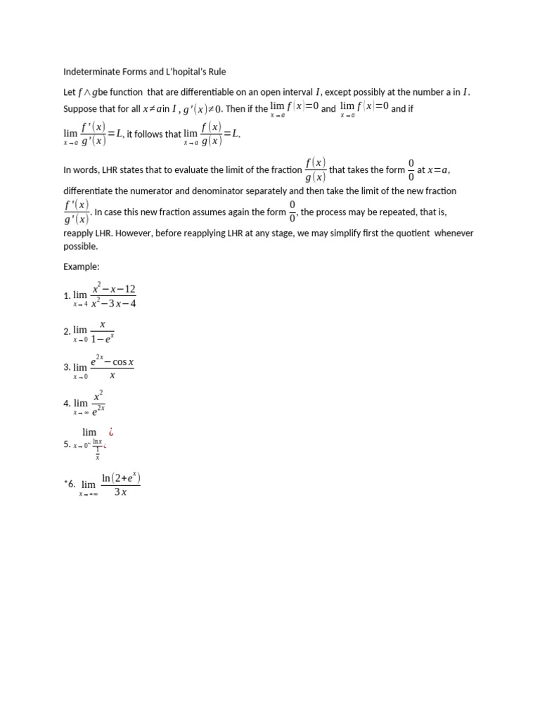 Indeterminate Forms and L | PDF