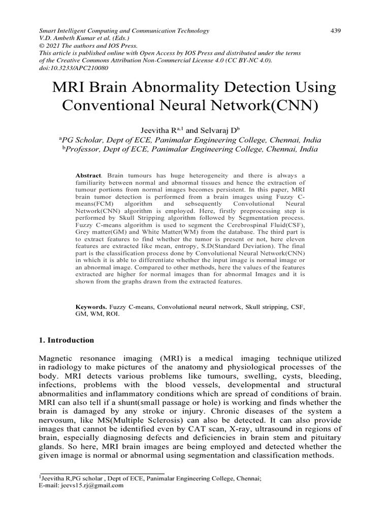 Mri Brain Abnormality Detection Using Cnn Pdf