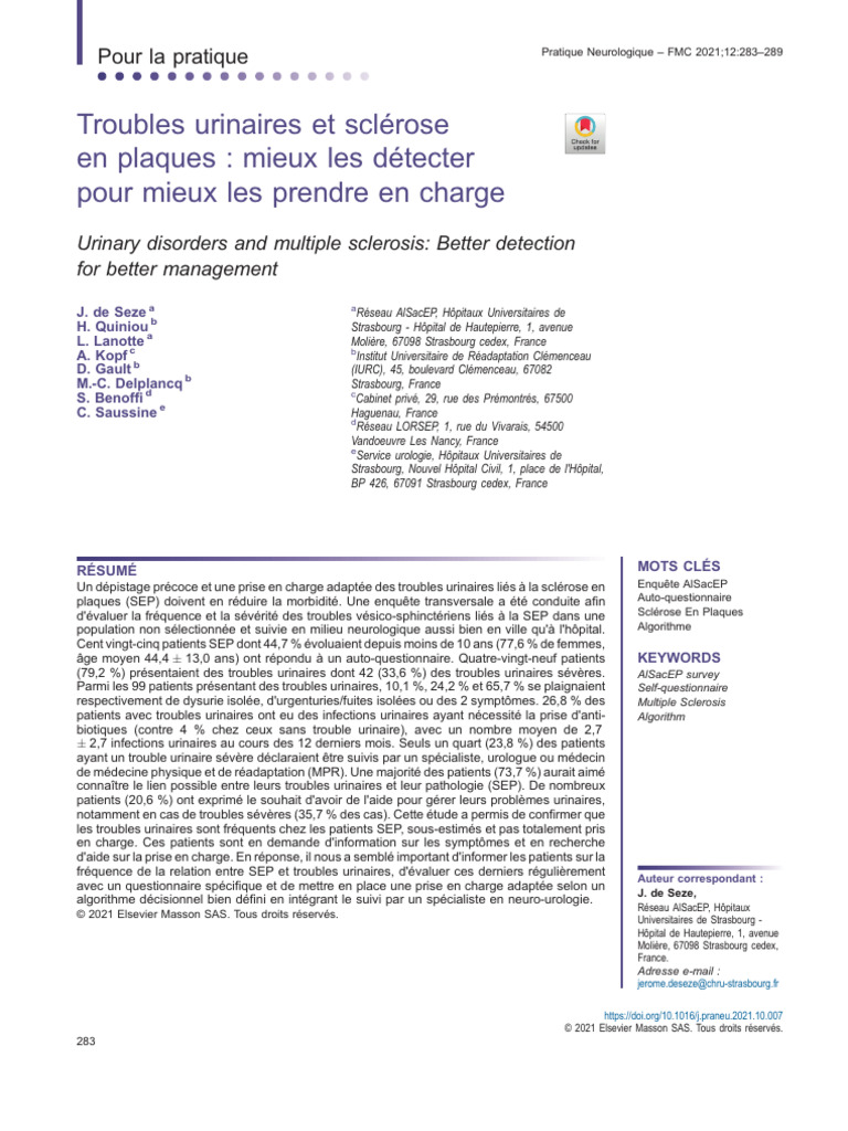 Troubles urinaires et sclérose en plaques | PDF