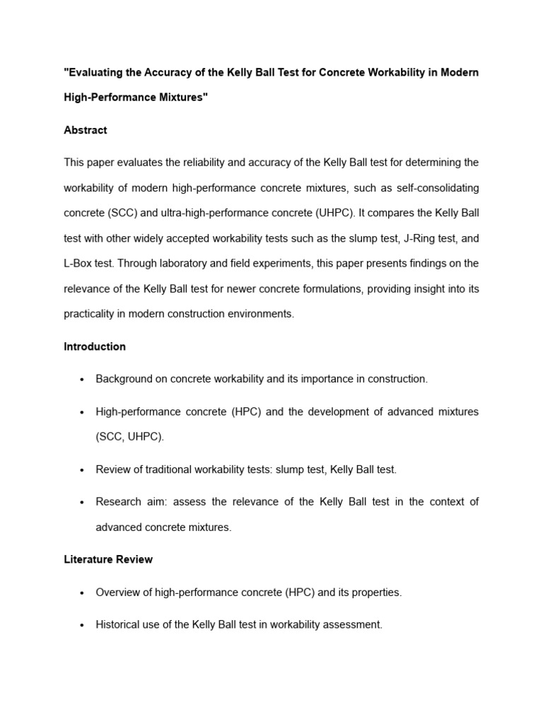 Evaluating The Accuracy of The Kelly Ball Test For Concrete Workability ...