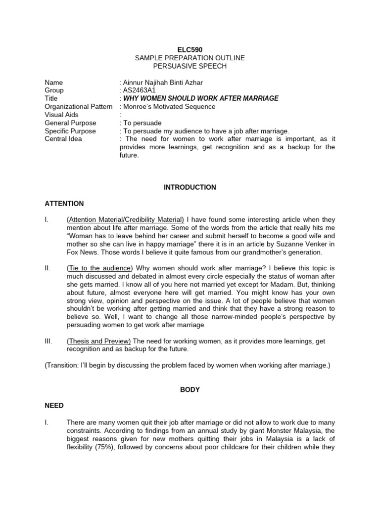 ELC590 PS OUTLINE - Women Should Work After Marriage | PDF ELC590 PS OUTLINE - Women Should Work After Marriage | PDF