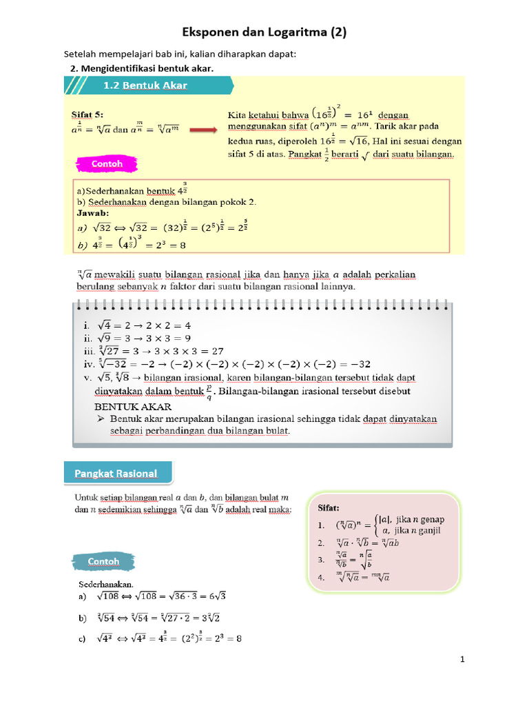 Lk.2 Bentuk Akar Kelas 10. | PDF