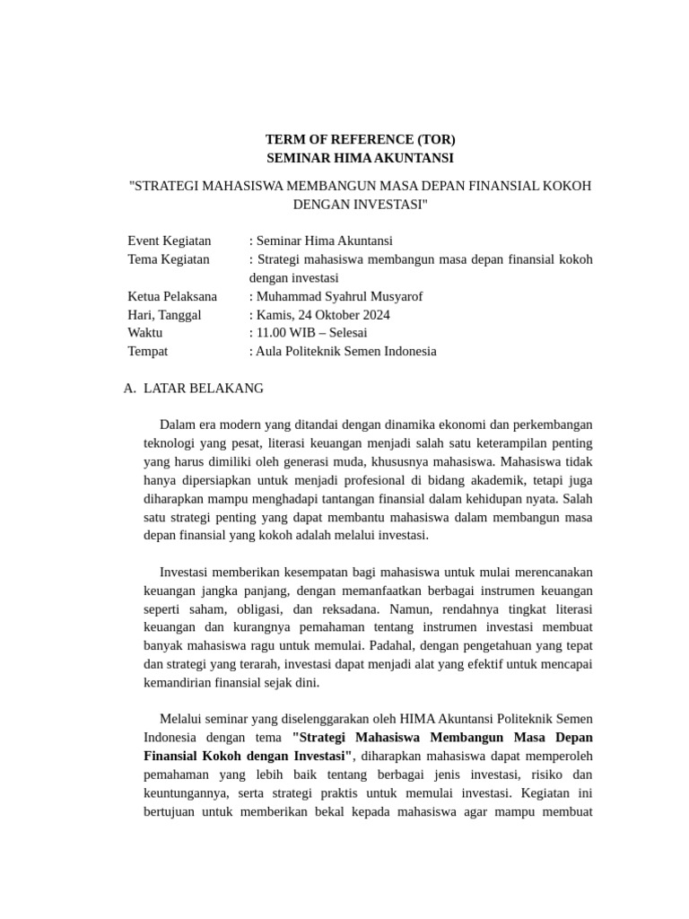 TOR Seminar HIMA | PDF