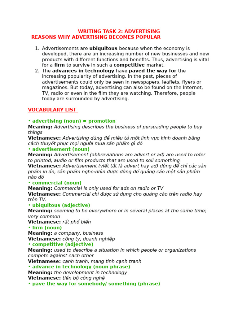WRITING TASK 2- ADVERTISING TOPIC- | PDF