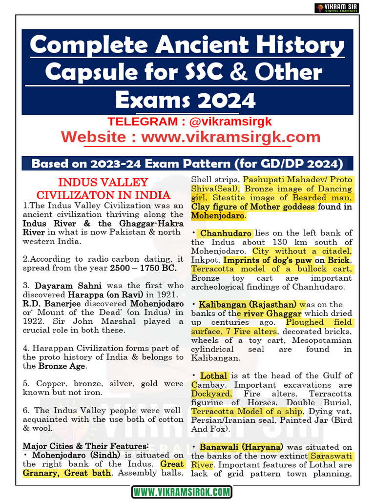Complete Ancient History Capsule For SSC & Other Exams 2024 | PDF