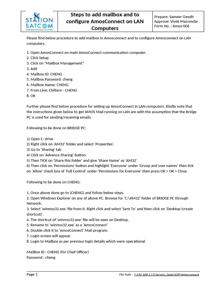 Amos-006 Steps To Add Mailbox and To Configure AmosConnect On LAN Computers | PDF
