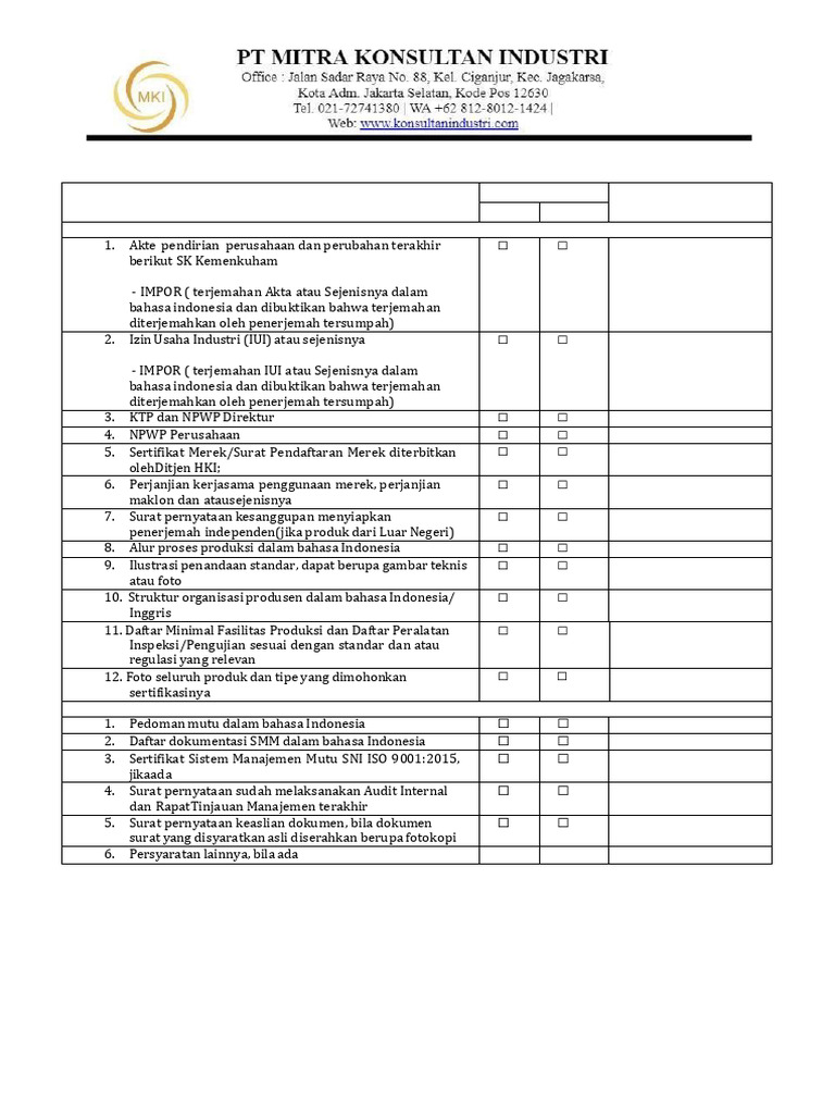 Check List Dokumen SNI | PDF