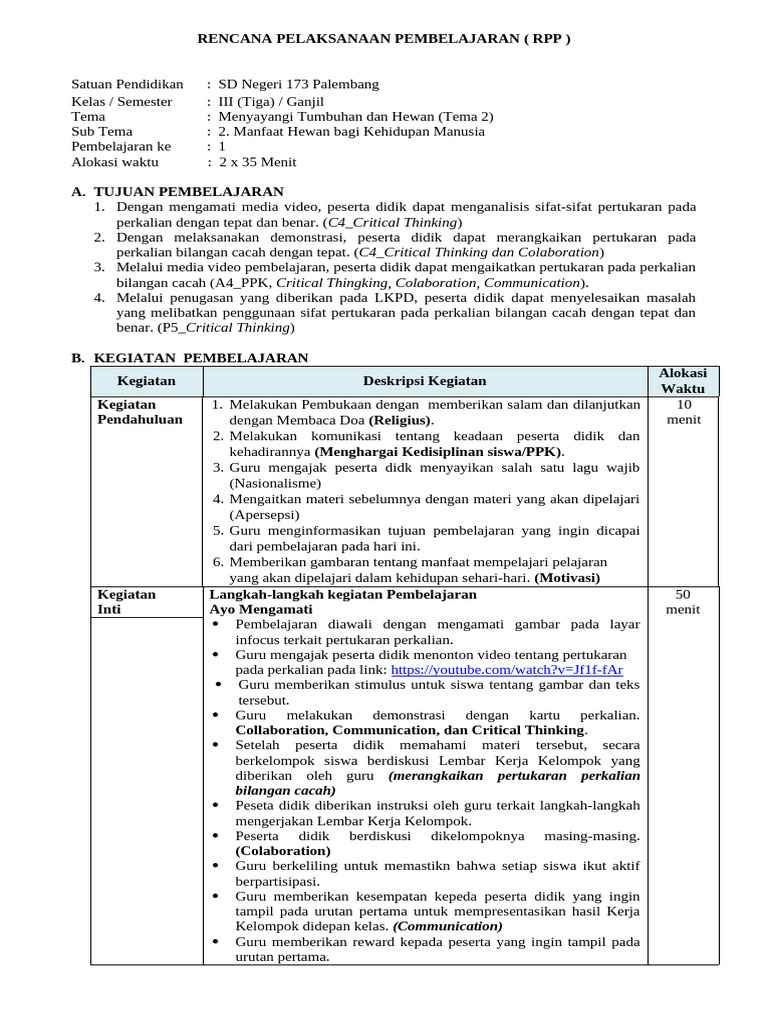 RPP Tema 2 SB-2 | PDF
