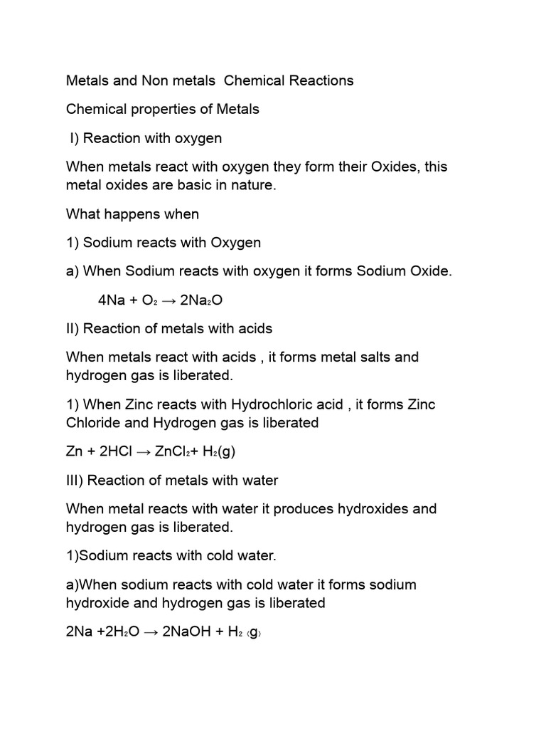 Chemical Reaction of Metals and Non Metals | PDF