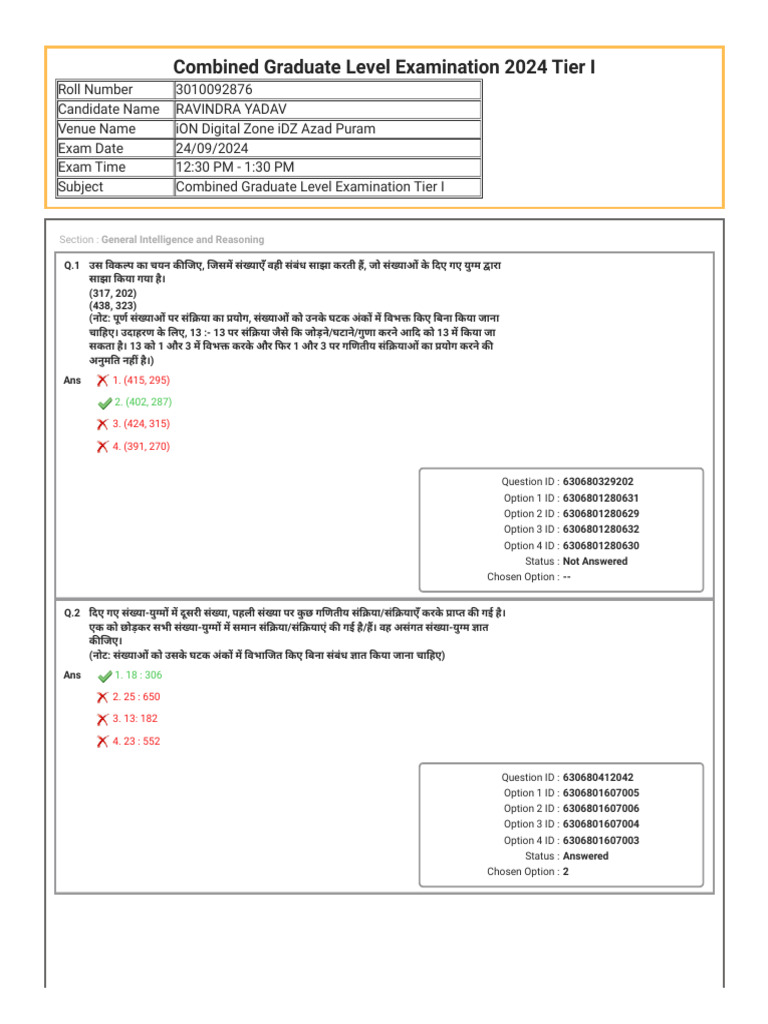 Ravindra CGL Answer Key | PDF