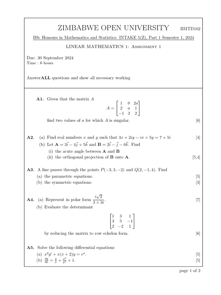 Linear Maths 1.1 Assignment 1 | PDF