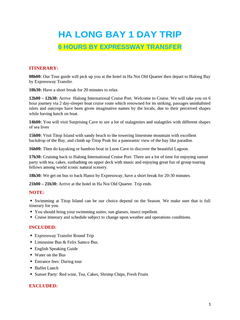 Halong Bay Full Day Trip From Ha Noi | PDF